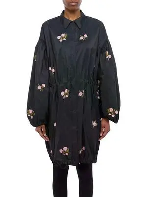 Giambattista Valli Flower-embroidered Coat - Black