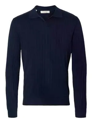 SELECTED Ribbed Polo-collar Sweater - Blue