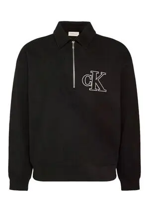 Calvin Klein Zipped Collared Polo Shirt - Black