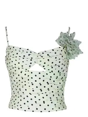 SELF-PORTRAIT Polka-dot Crop Top - White