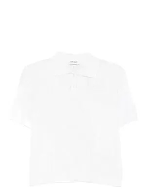 Soft Goat Pointelle Polo Top - White