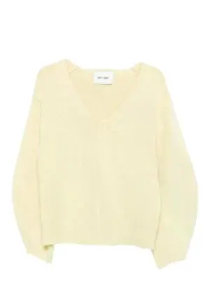Soft Goat Puff-sleeve V-neck Sweater - Yellow