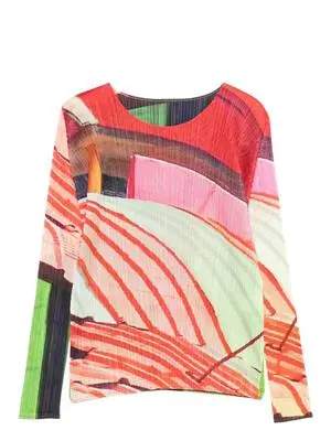 Issey Miyake Pleated Graphic Print T-shirt - Red