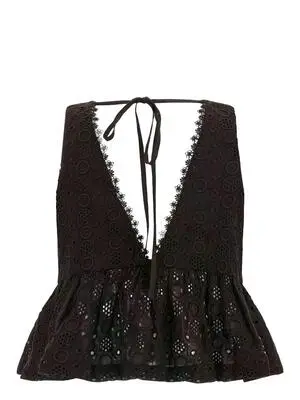 Pinko Kiersten Broderie-anglaise Top - Brown