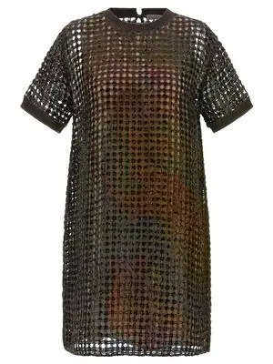 Brunello Cucinelli Sequinned Mesh Dress - Brown