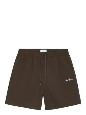 LES DEUX Seersucker Drawstring Swim Shorts - Brown