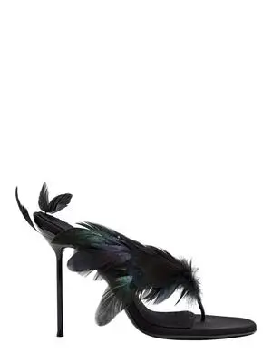 Paris Texas Lidia Feather 105 Crepe Thong Mules - Black