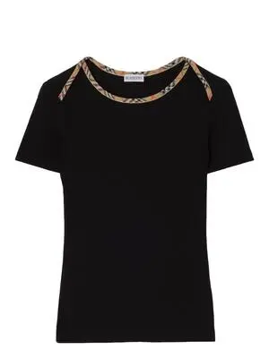 Burberry Check Trim Stretch Cotton T-shirt - Black