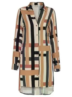 AMIR SLAMA Striped Button Down Shirt Dress - Neutrals