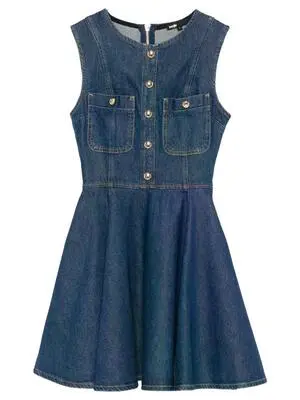 Maje Sleeveless Denim Mini Dress With Flap Pockets And Gold-tone Buttons - Blue