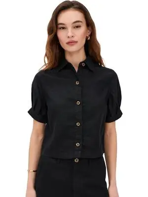 DL1961 Puff Sleeve Linen Shirt - Black Linen