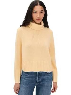 Jenni Kayne Cropped Cashmere Turtleneck Pullover - Pale Yellow