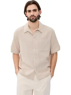 FRAME Open Weave Short Sleeve Shirt - Light Stone