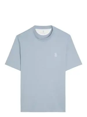 Brunello Cucinelli Printed Cotton T-shirt - Blue