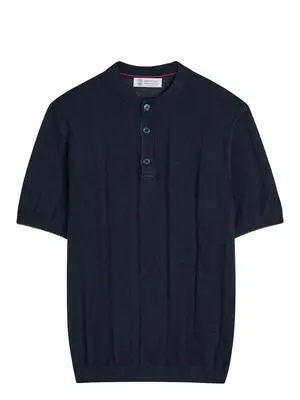 Brunello Cucinelli Ribbed Linen-blend T-shirt - Navy