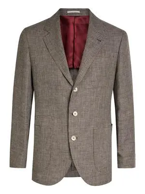 Brunello Cucinelli Houndstooth Linen Blazer - Grey