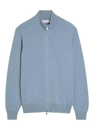 Brunello Cucinelli Mock-neck Cashmere Cardigan - Blue