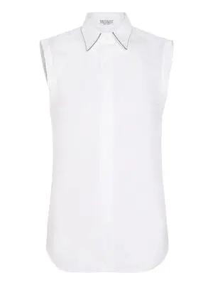 Brunello Cucinelli Stud-embellished Cotton-blend Poplin Top - White