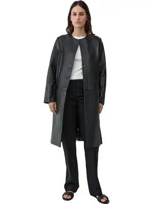 ST AGNI Leather Minimal Coat - Black