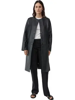 ST AGNI Leather Minimal Coat - Black