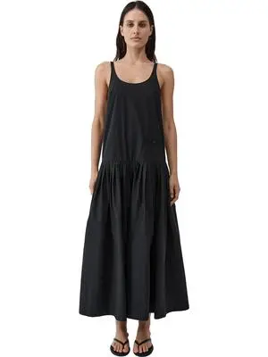 ST AGNI Relaxed Pleat Maxi Dress - Black