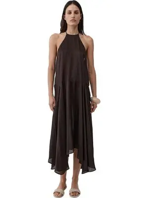 ST AGNI Silk Handkerchief Halter Dress - Bark
