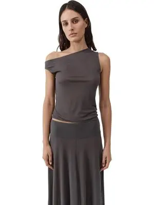 ST AGNI Fine Jersey Asymm Top - Soot