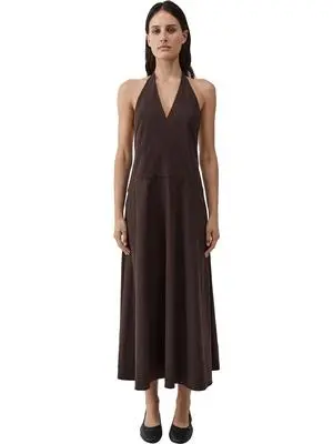 ST AGNI Halter Plunge Dress - Bark