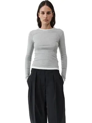 ST. AGNI Organic Cotton Layered Long Sleeve Top - Grey Marle