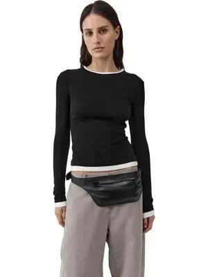 ST AGNI Organic Cotton Layered Long Sleeve Top - Jet Black