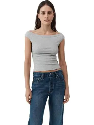 ST AGNI Organic Cotton Off Shoulder Top - Grey Marle