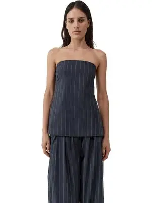 ST AGNI Strapless Top With Rouleau Tie - Ink Stripe