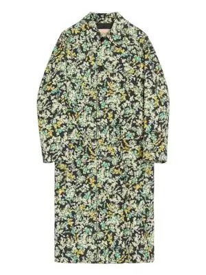 Valentino Garavani Single-breasted Coat In Cotton Drill With Papier Floral Print - Black/multicolour