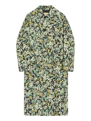 Valentino Garavani Valentino Single-breasted Coat In Cotton Drill With Papier Floral Print Black/multicolour