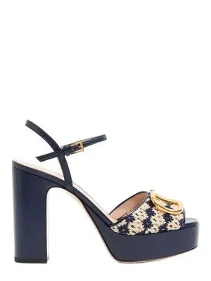 Valentino Garavani Vlogo Signature Platform Sandal - Blue/beige