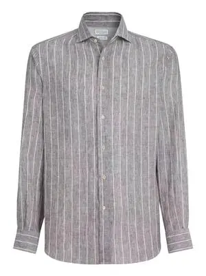 Brunello Cucinelli Chalk Stripe Pointed-collar Shirt - Grey
