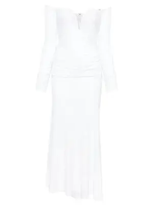 Elisabetta Franchi Draped Long-sleeved Midi Dress - White