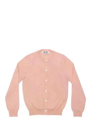 Play Comme Des Garcon Wool Heart-Embellished Cardigan Pink