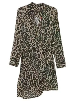 BAZAR DELUXE Leopard Print Wrap Mini Dress - Neutrals