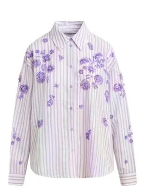 Essentiel Antwerp Striped Floral Appliqué Shirt - White