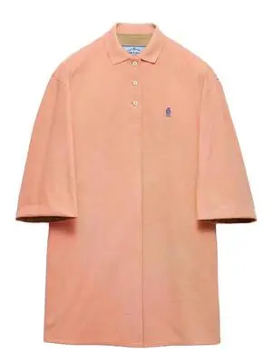 Prada Piqué Coat With Embroidered Logo - Orange