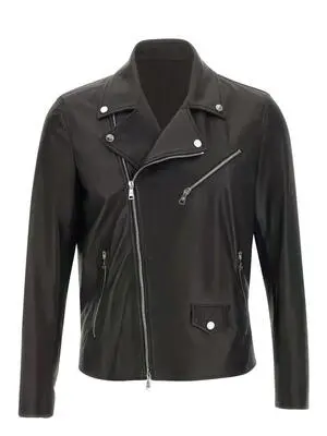 Tagliatore Zipped Leather Biker Jacket - Black