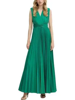 MORGAN Pleated V-neck Maxi Dress - Green