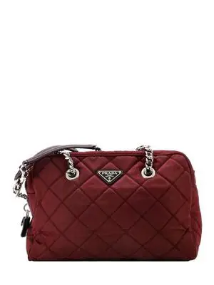 Prada Chain Quilted Tessuto Medium Shoulder Bag - Red