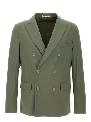 PAOLO PECORA Double-breasted Flap Cotton Blazer - Green