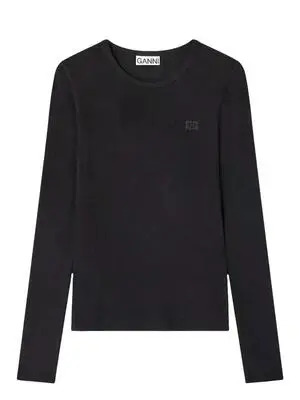 GANNI Long-sleeve Crew-neck T-shirt - Black