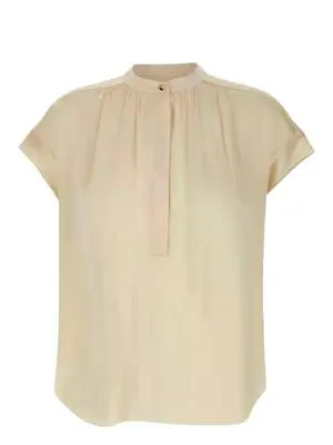 Vince Button-placket Silk Blouse - Neutrals