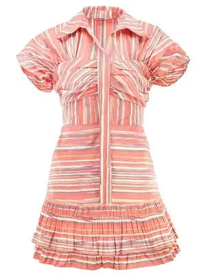 Alexis Striped Ruffled Dress - Orange