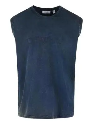 Off-White Sleeveless Cotton Top - Blue