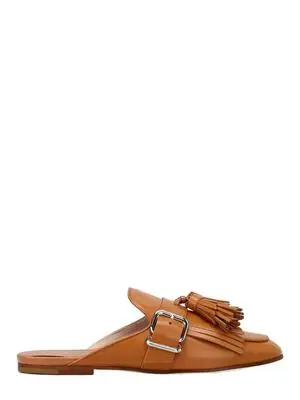 TOD'S Buckle Tassel Leather Mules - Brown